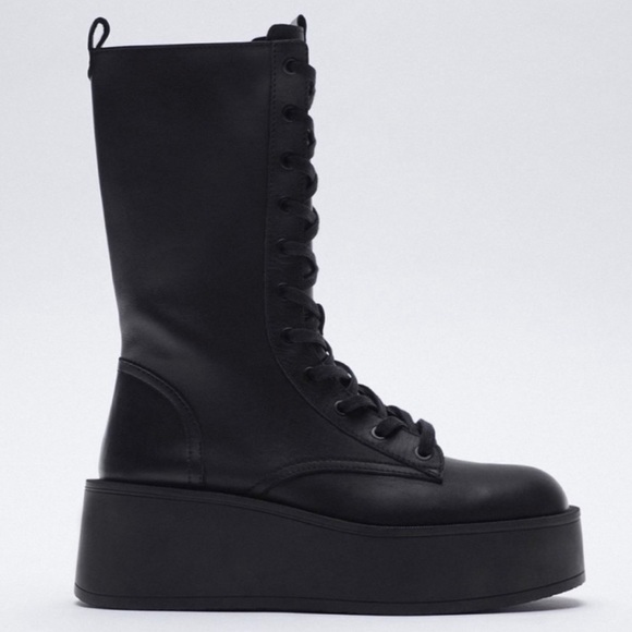 Zara | Shoes | Zara Leather Flat Platform Ankle Boots | Poshmark